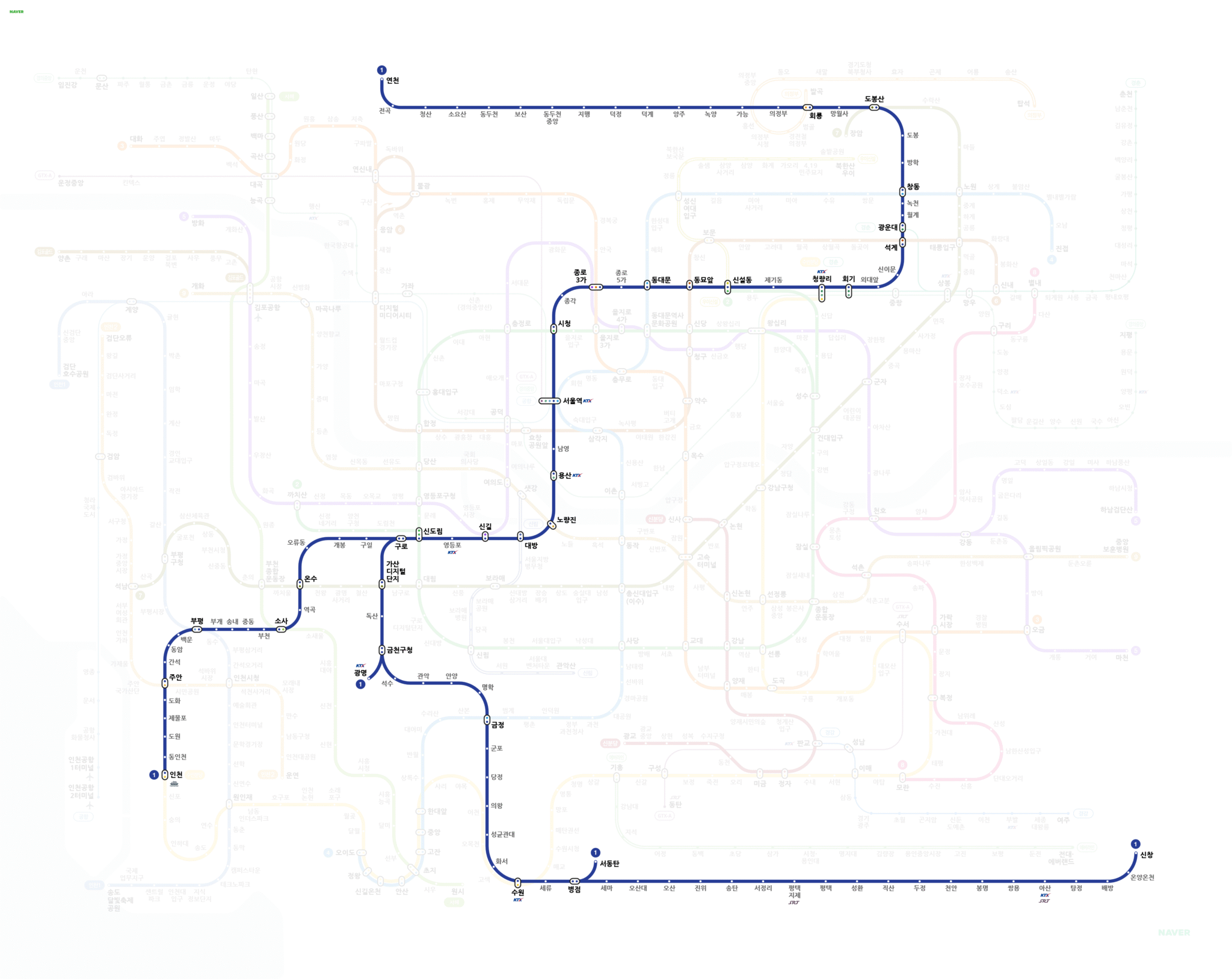 서울 1호선 지하철 노선도 (Seoul Metropolitan Metro Line 1) - Vanvline