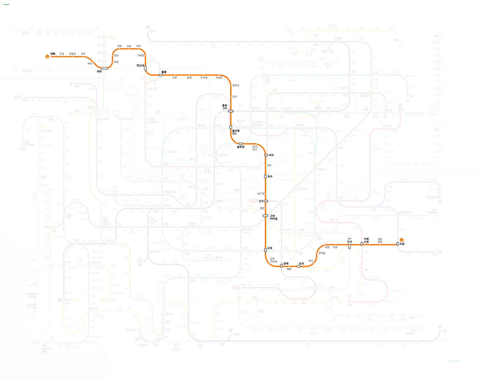 서울 3호선 지하철 노선도 (Seoul Metro Map Line 3) - Vanvline